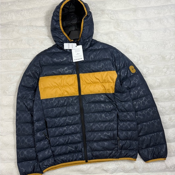 Coach | Jackets & Coats | Coach Blue And Yellow Puffer Jacket | Poshmark